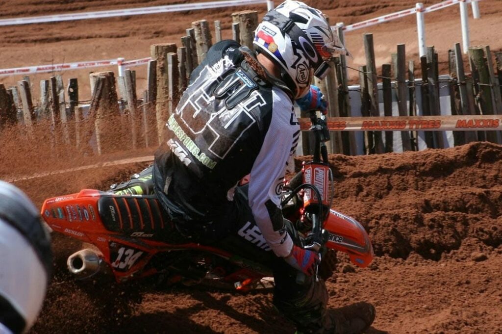 Liam Knight's not happy at landing in the pit lane ditch on first race ...