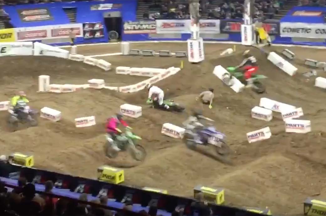 Track worker gets t-boned at AMSOIL Arenacross | Dirtbike Rider